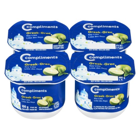 Compliments Key Lime Greek Yogurt 0% M.F 4x100g | Canadian Goodness