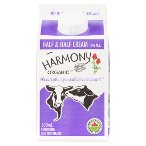 Harmony Organic Organic Half & Half Cream 10% M.F. 500ml | Canadian Goodness