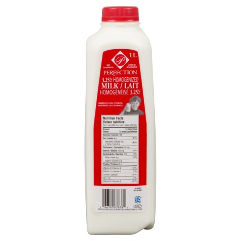Perfection Homogenized Milk 3.25% M.F. 1L | Canadian Goodness