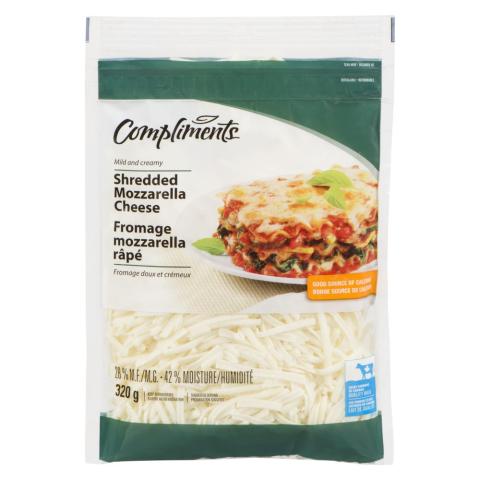 Compliments Shredded Mozzarella 320g | Canadian Goodness