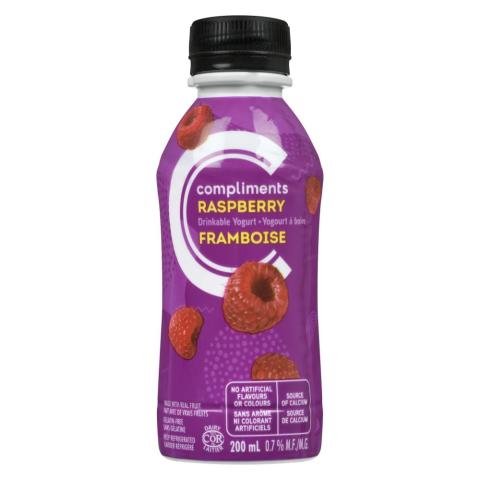 Compliments Raspberry Drinkable Yogurt 0.7% M.F. 200ml | Canadian Goodness