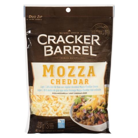 Cracker Barrel Mozza Cheddar Shredded Light Cheese 320g | Canadian Goodness