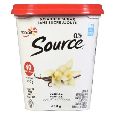 Source No Sugar Added Vanilla Yogurt 0% M.F. 630g | Canadian Goodness