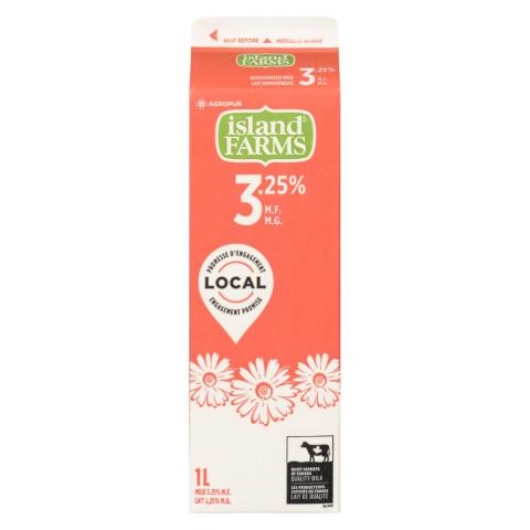Island Farms Homogenized Milk 3.25% M.F. 1L | Canadian Goodness