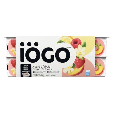 Iögo Strawberry-Peach Vanilla, Raspberry-Lemon Vanilla Yogurt 2.5% M.F ...