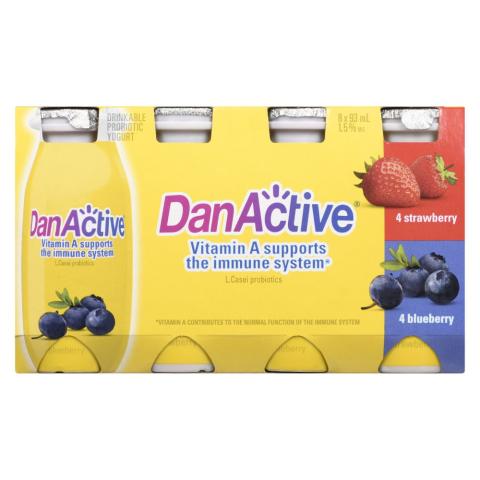 Danactive Strawberry Blueberry Drinkable Probiotic Yogurt 1.5% M.F ...