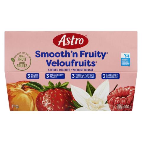 Astro Peach, Vanilla, Strawberry, Raspberry Stirred Yogourt 1% M.F ...