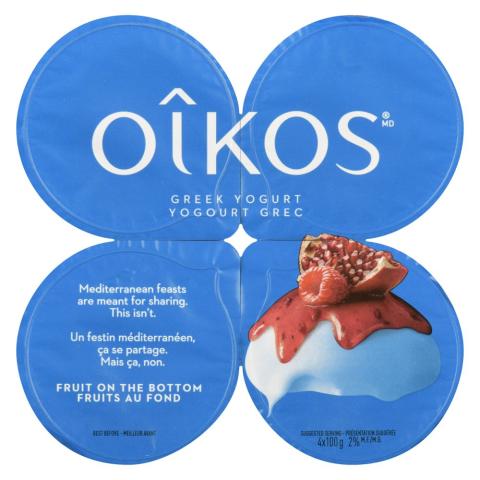 Oîkos Raspberry Pomegrenate Greek Yogurt 2% M.F. 4x100g | Canadian Goodness