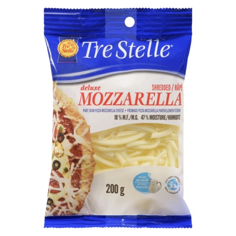 Tre Stelle Deluxe Part Skim Shredded Mozzarella 200g | Canadian Goodness