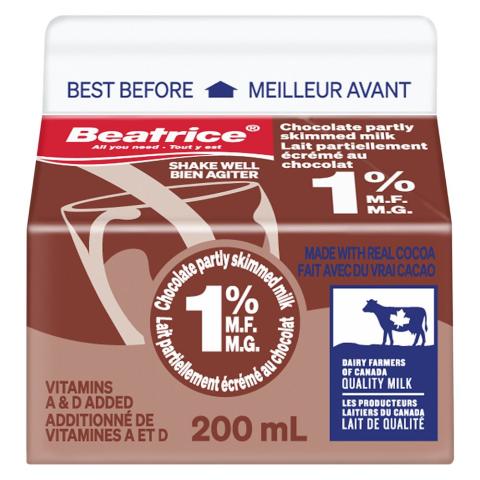 Beatrice Partly Skimmed Chocolate Milk 1% M.F. 200ml | Canadian Goodness